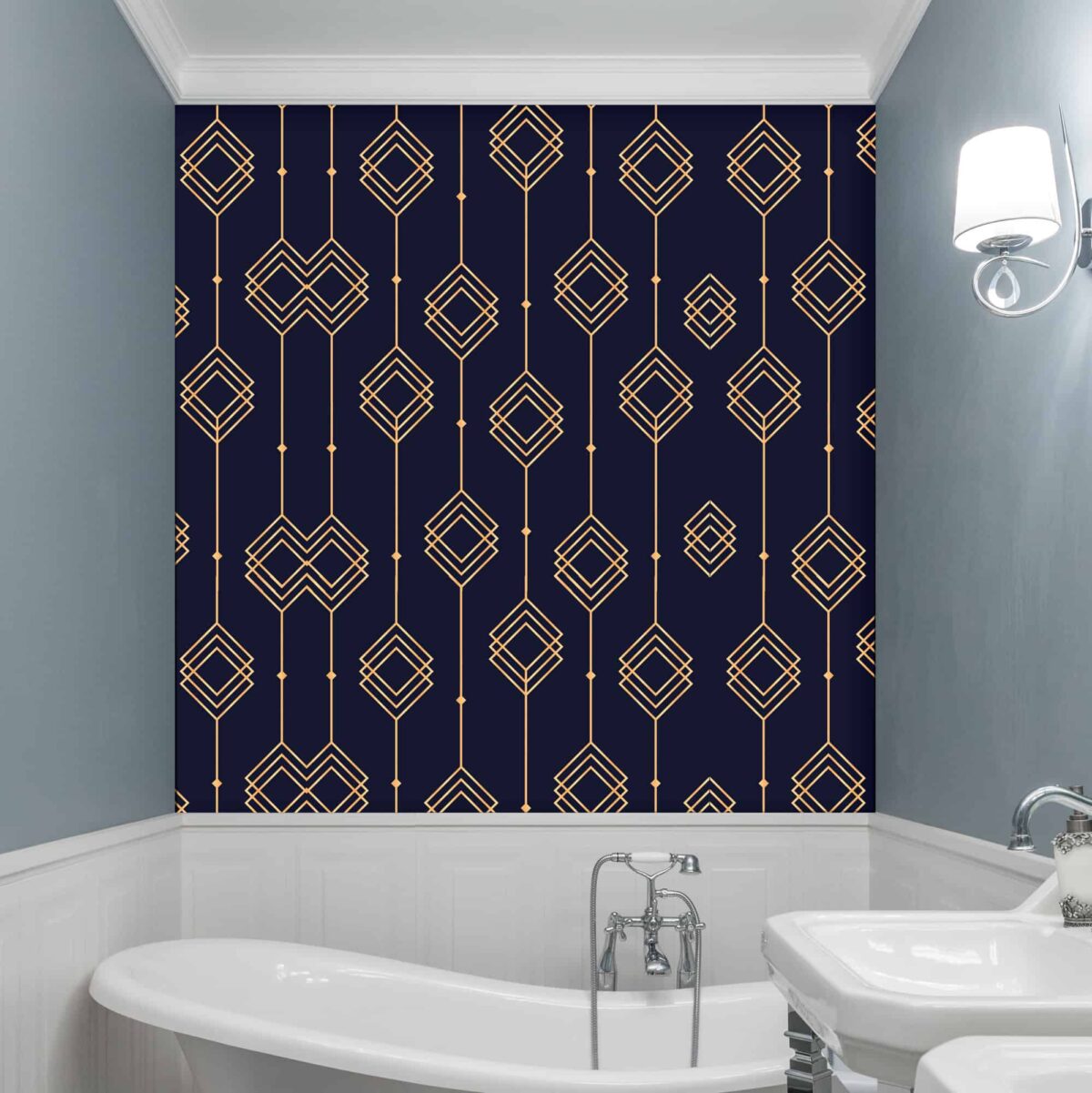 Papel Tapiz Rombos Dorados Con Fondo Azul - Papeles de Colgadura ...