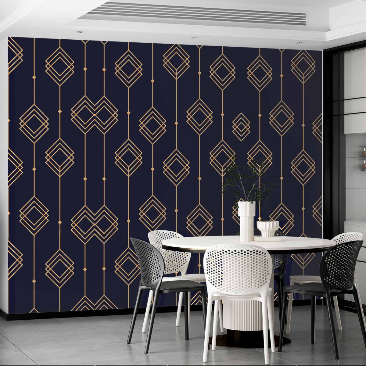 Papel Tapiz Rombos Dorados Con Fondo Azul - Papeles de Colgadura ...