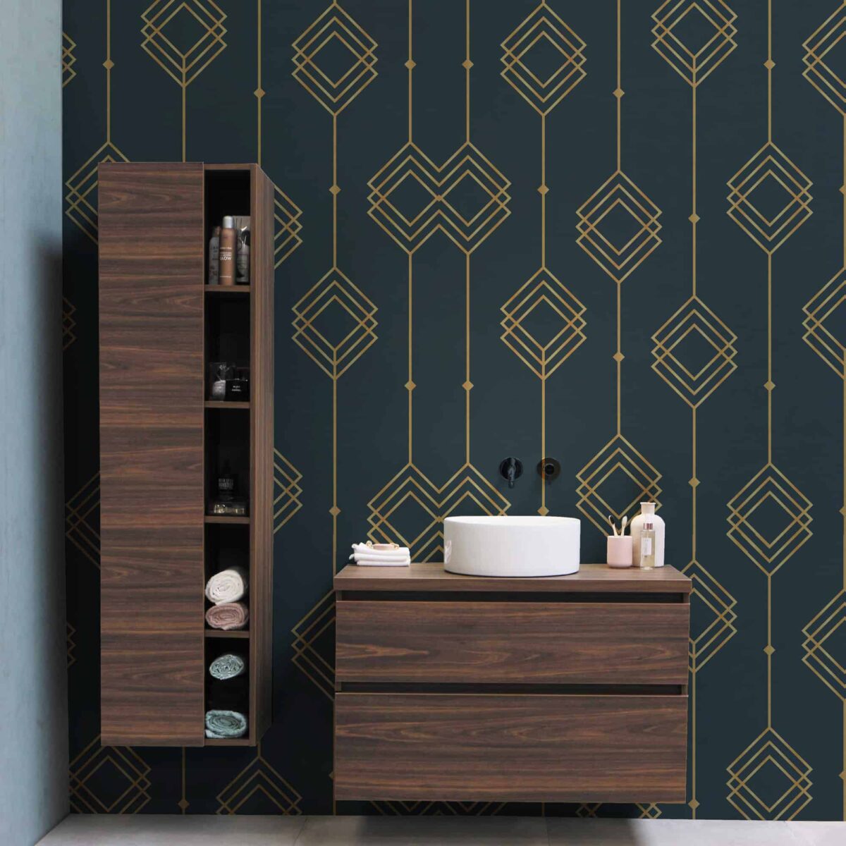 Papel Tapiz Rombos Dorados con Fondo Gris Azulado - Papeles de ...